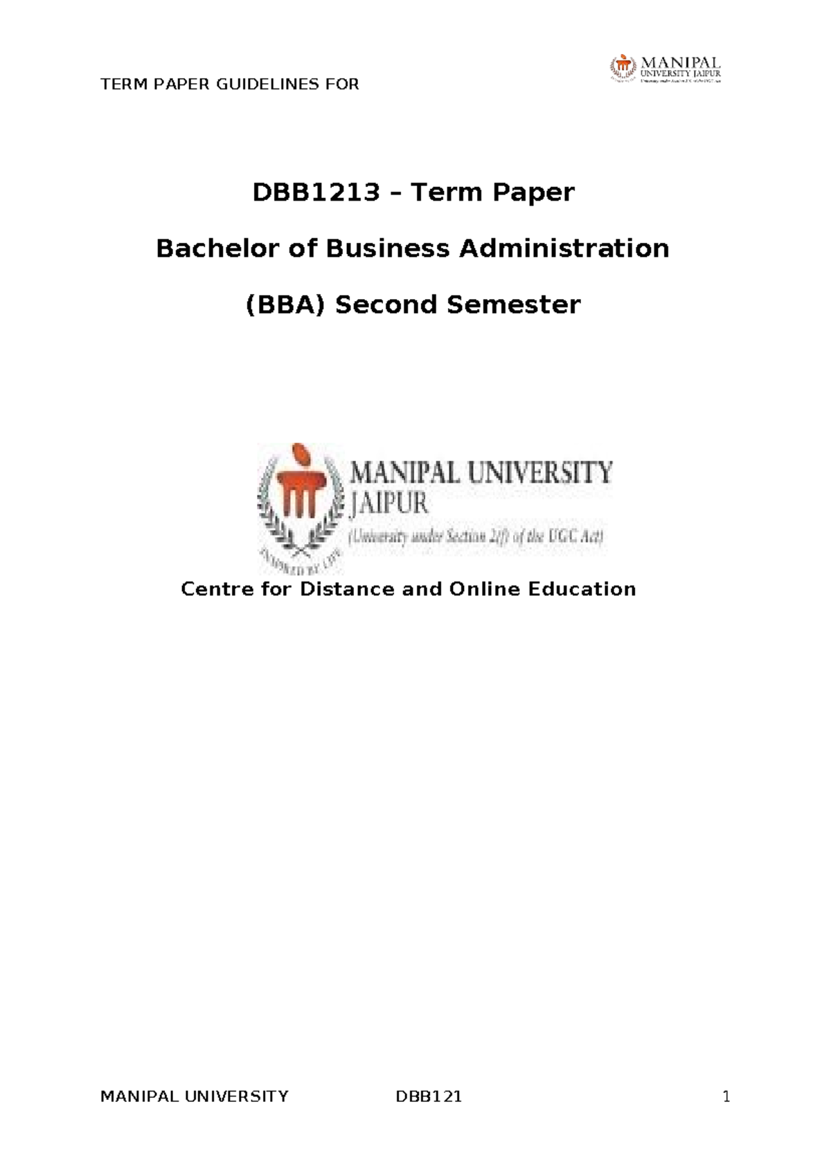 DBB1213 Term Paper Guidelines for BBA Students at Manipal University ...