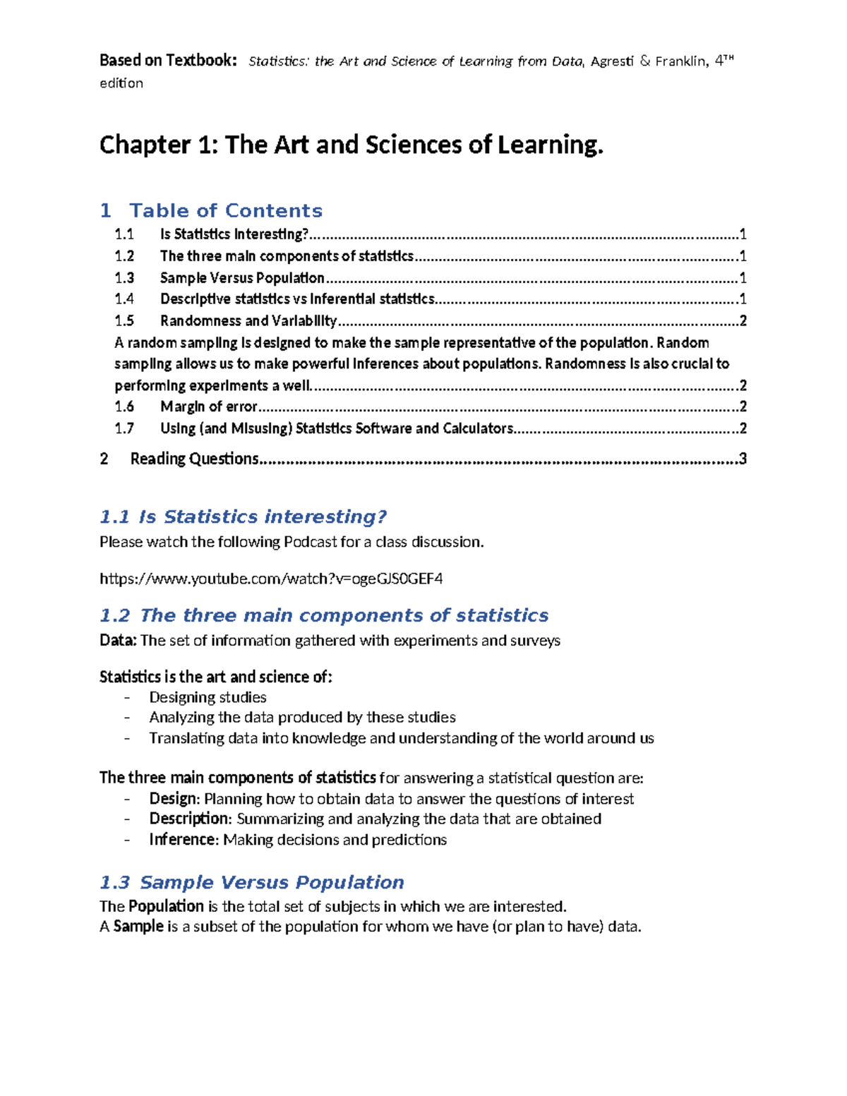 Statistics: Chapter 1 - The Art and Science of Learning from Data - Studocu