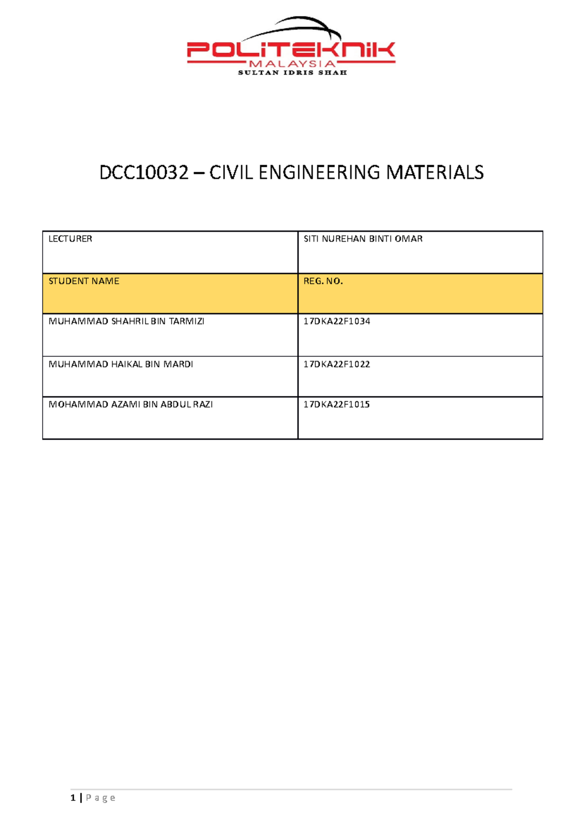 Material Rumah Idaman - student - DCC10032 – CIVIL ENGINEERING ...