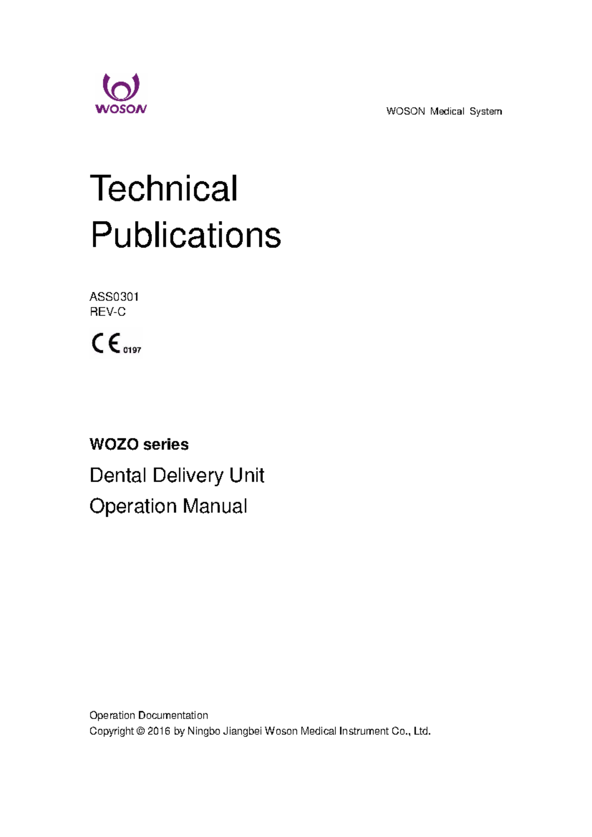 WOZO ASS0301 Dental Unit User Manual - Operation & Maintenance Guide - Studocu