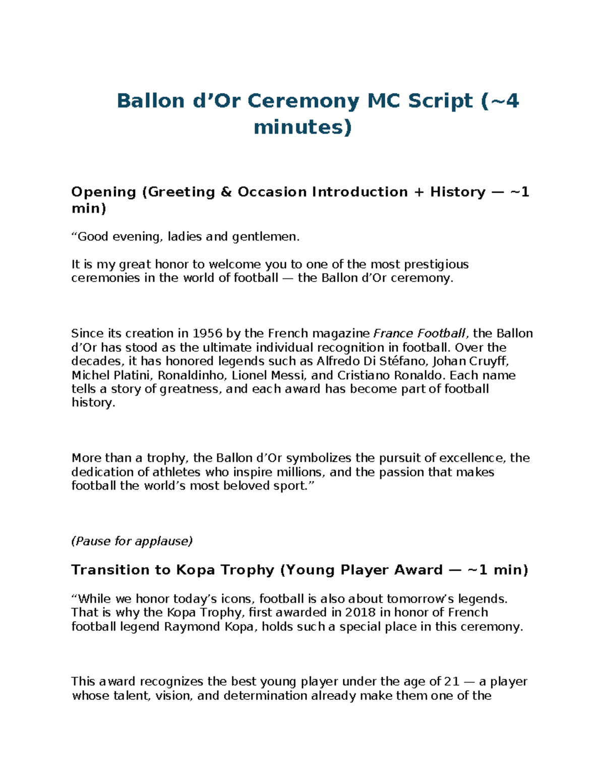 GC Special Occasion Speech: Ballon Ceremony MC Script - Studocu