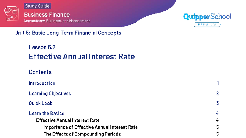 Unit 5: Basic Financial Concepts - Lesson 5.2 on Effective Annual Interest Rate - Studocu