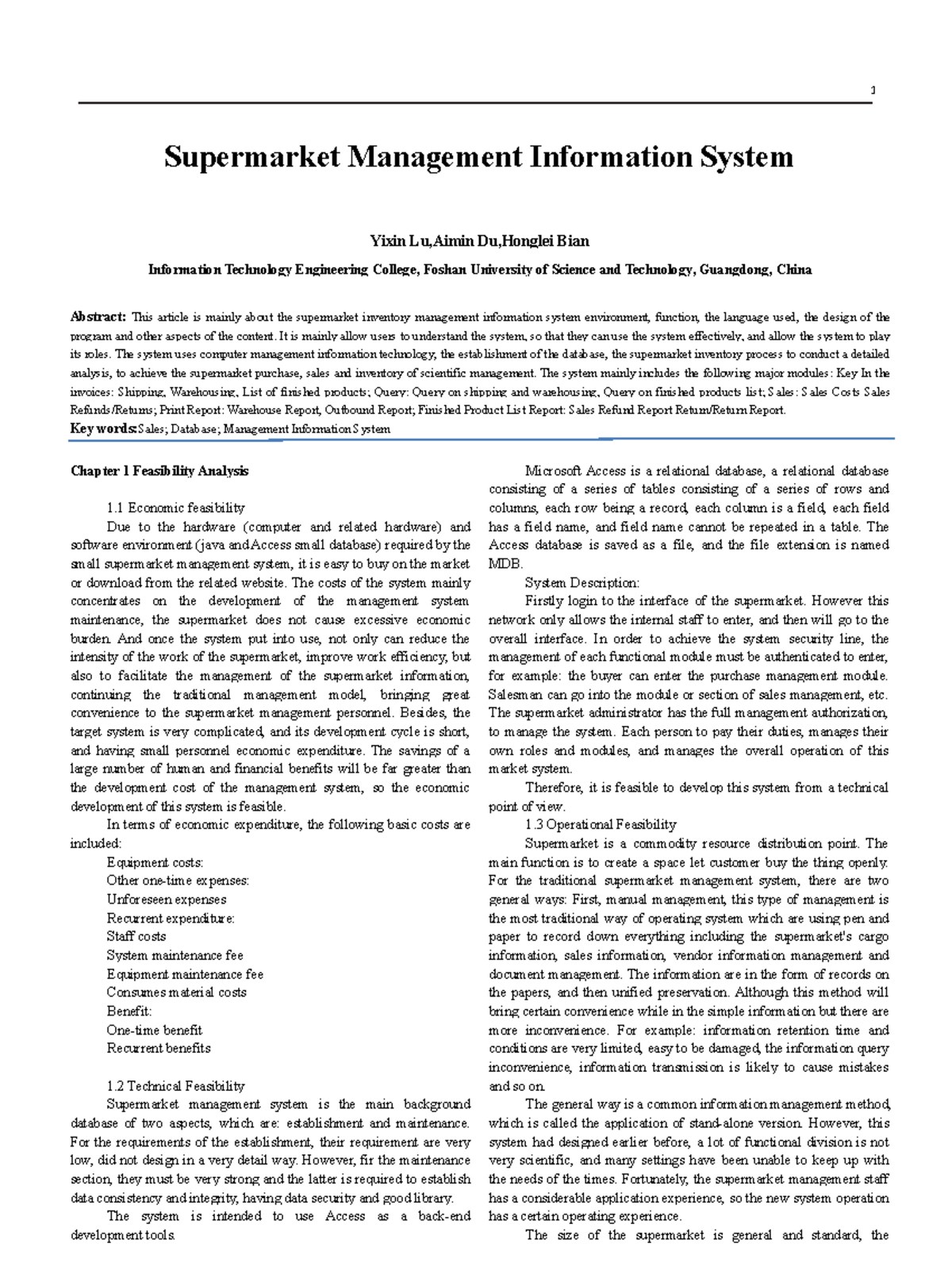 Supermarket Management Information System Overview and Analysis - Studocu