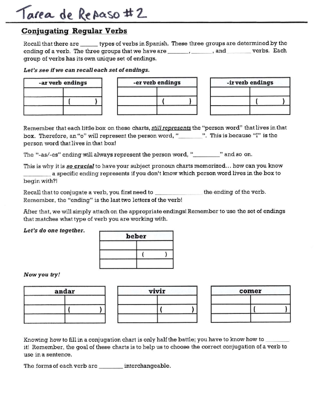 Tarea de Repaso 2: Conjugating Regular Verbs in Spanish - Studocu