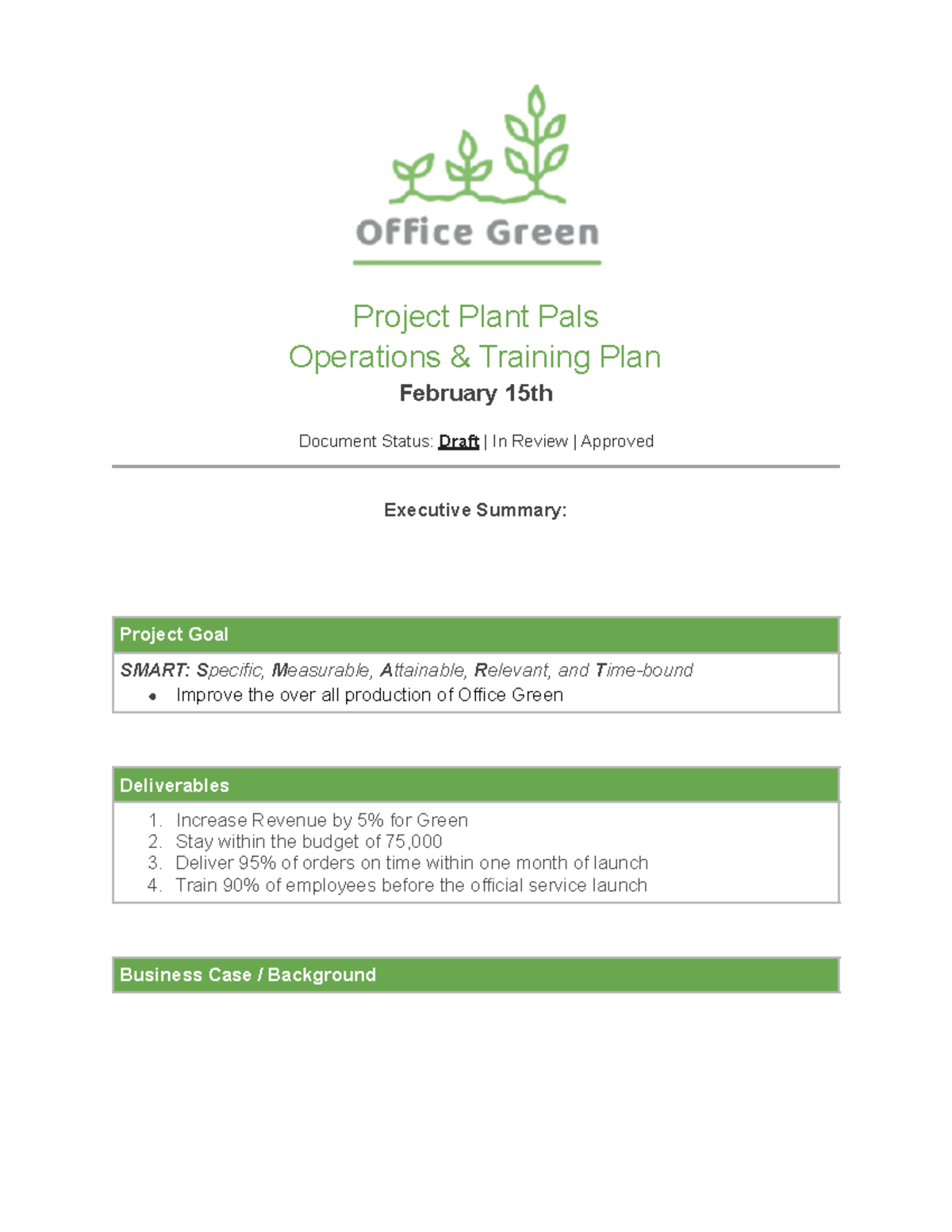 GK Project Charter - None - Project Plant Pals Operations & Training ...