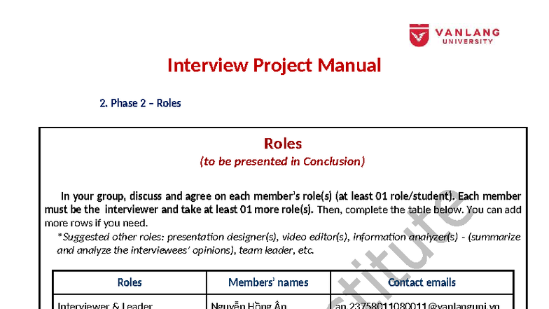 Phase 2 Interview Project Manual: Roles & Guidelines - Studocu