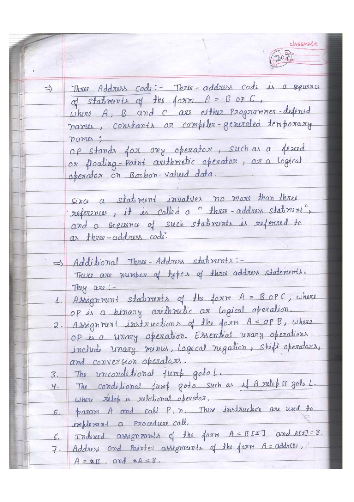 Three Address Code Overview and Examples for CS Course P612 - Studocu
