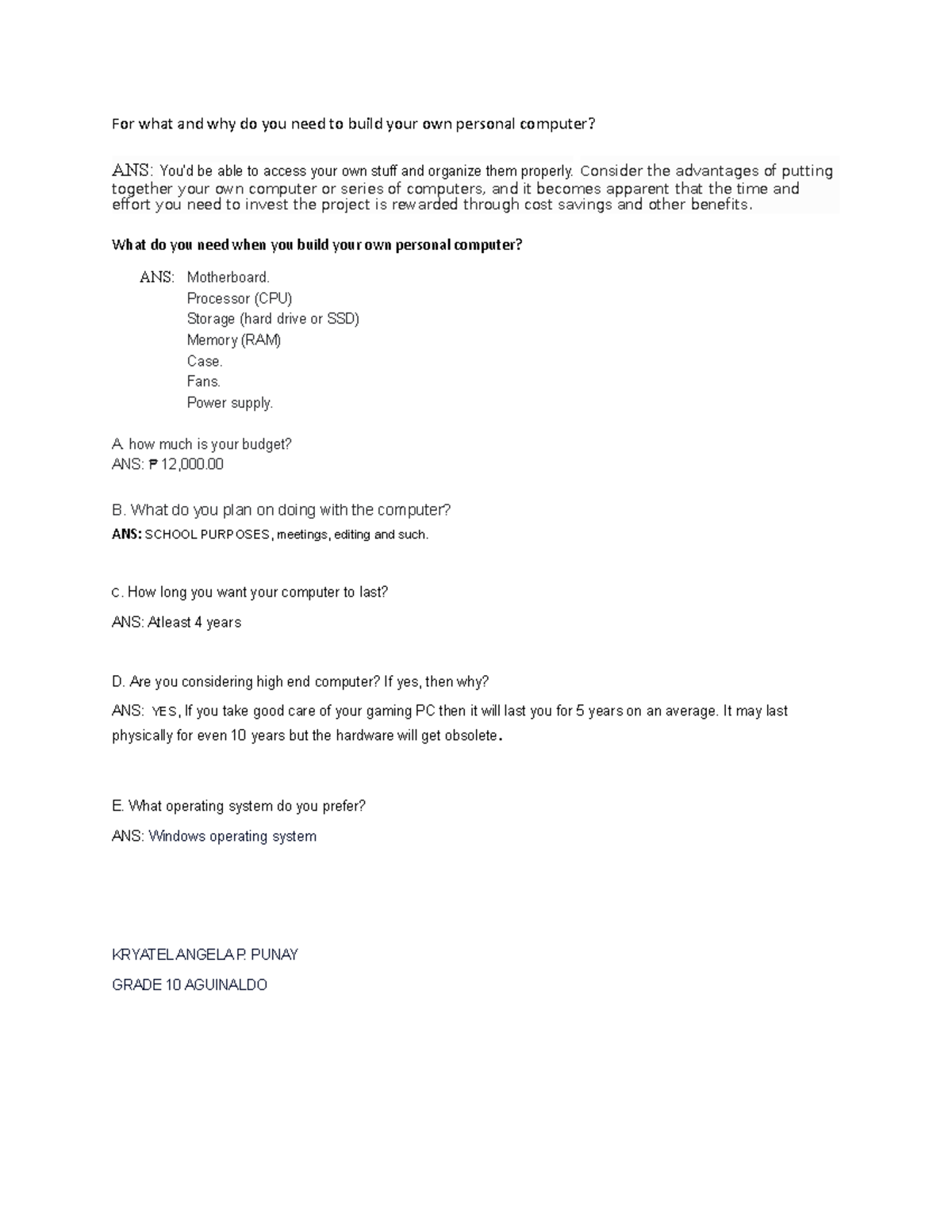 ICT - Building Your Own Personal Computer Notes - Studocu