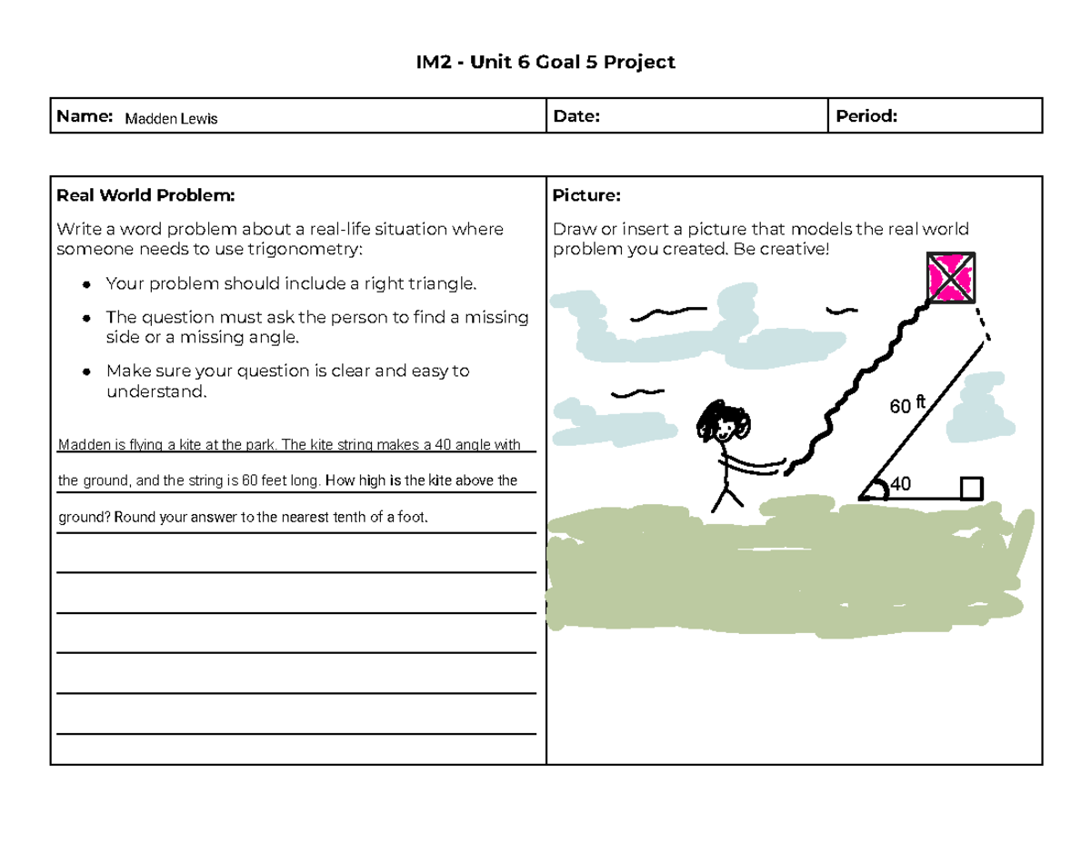 IM2 U6G5 Trigonometry Project: Kite Problem & Model Creation - Studocu