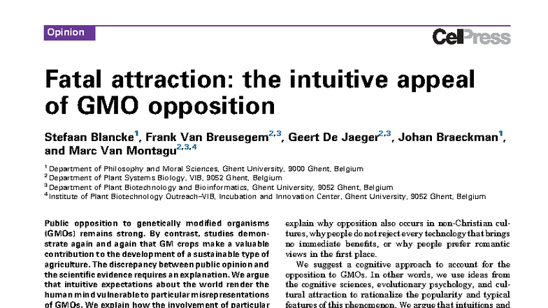 GMO Opposition: Intuitive Appeals and Public Perception Analysis - Studocu