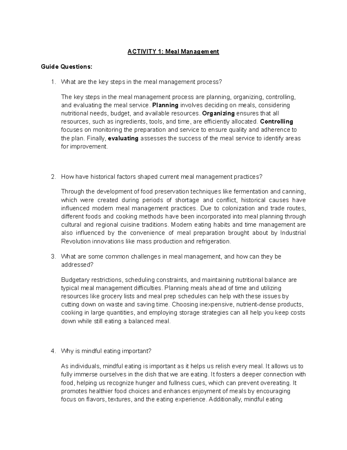 Meal Management Guide (QS): Key Principles and Practices - Studocu