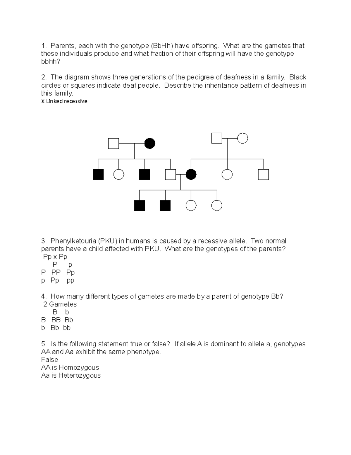 Genetic Practice 4: Offspring Genotypes and Inheritance Patterns - Studocu