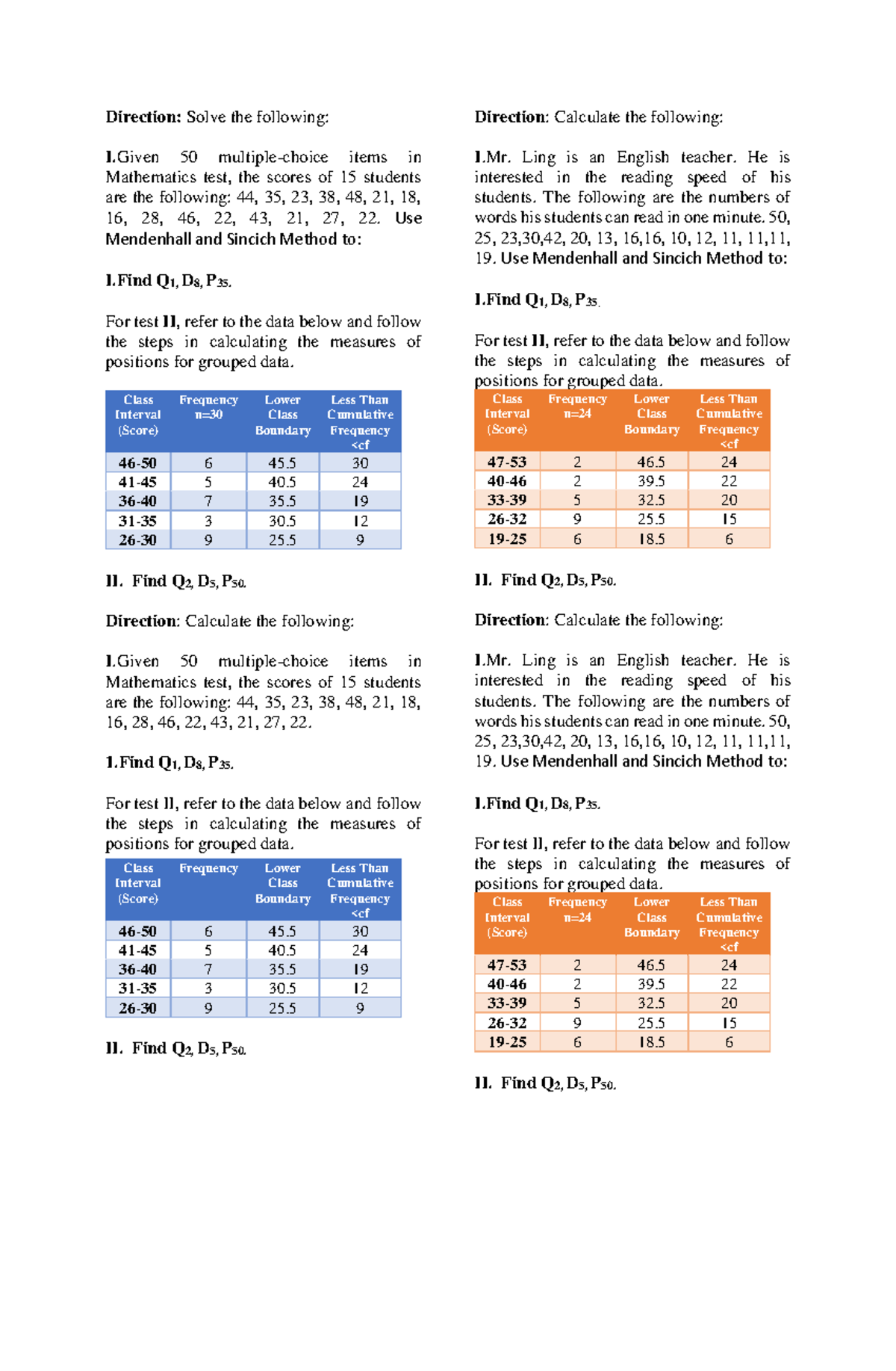 Frequency Table Grouped 4th grade Copy - Direction: Solve the following ...
