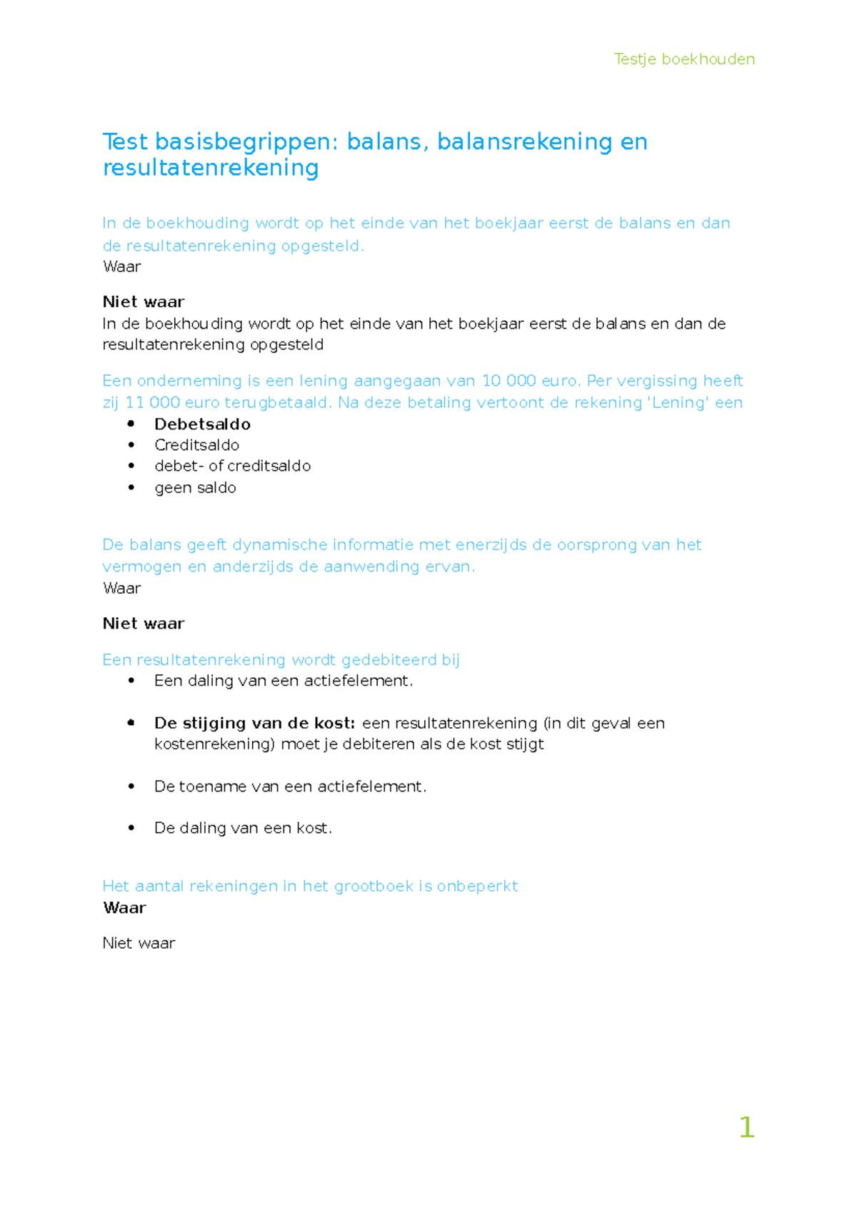 Test basisbegrippen boekhouden - Testje boekhouden Test basisbegrippen ...