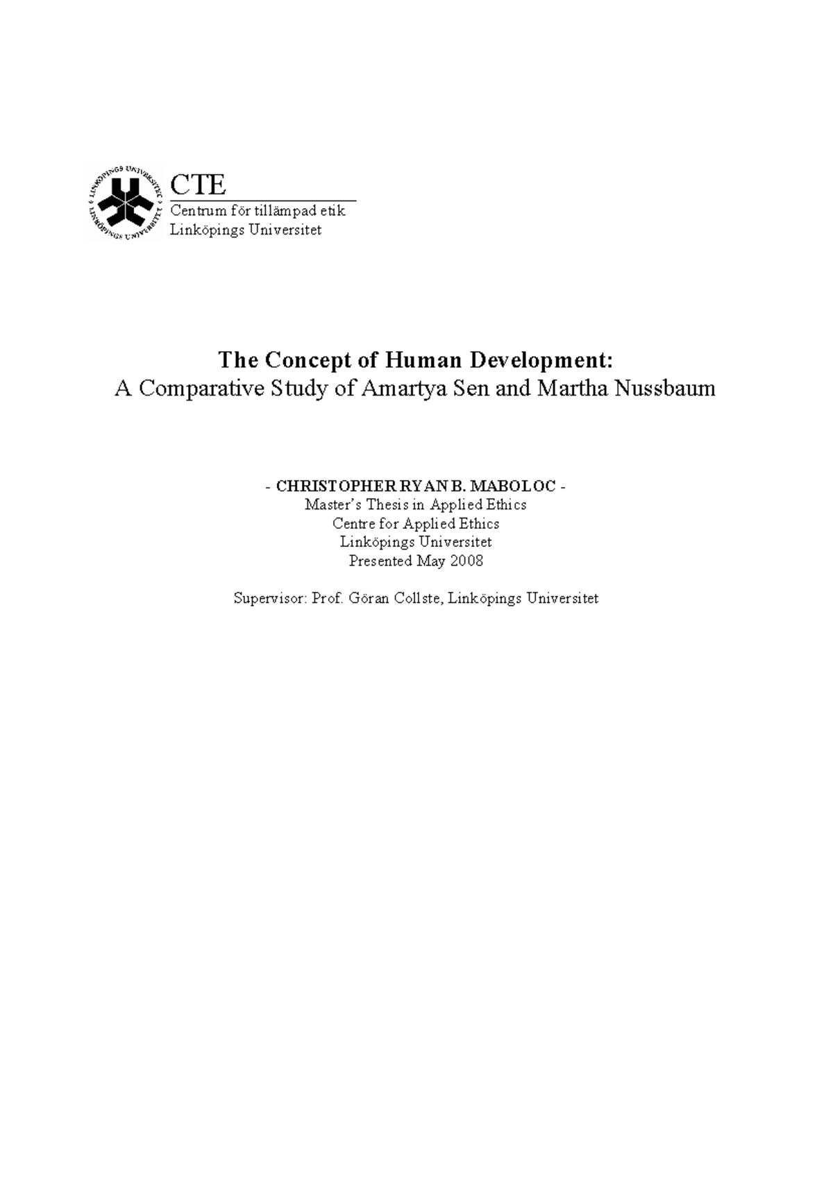 Comparative Analysis of Human Development by Sen & Nussbaum - MTH 2023 ...