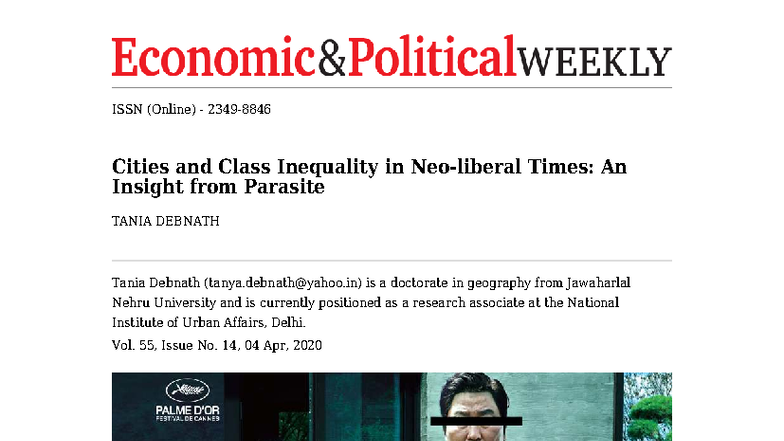 Cities and Class Inequality in Neo-liberal Times: Insights from ...