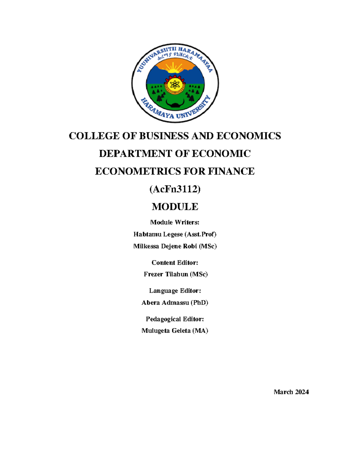 AcFn3112 Econometrics for Finance Course Module Overview - Studocu
