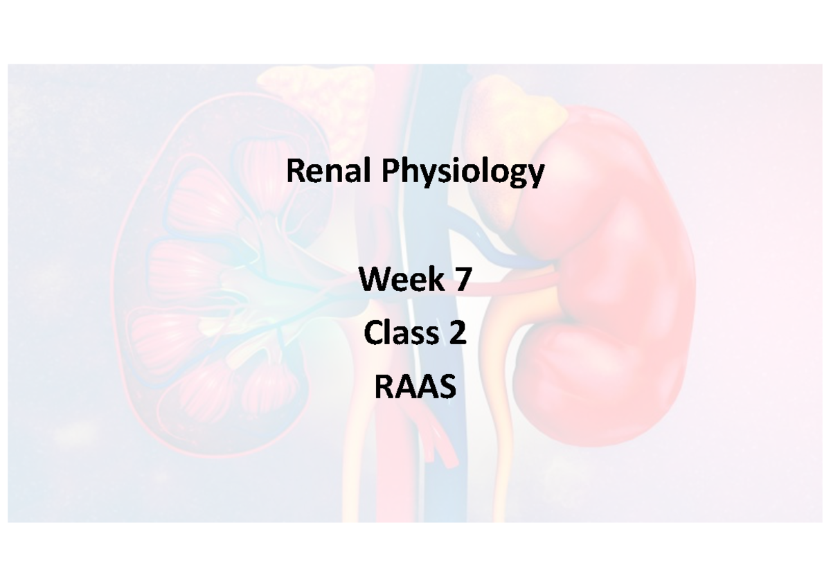 Week 7 Class 2 - Renal - Renal Physiology Week 7 Class 2 RAAS Renin ...