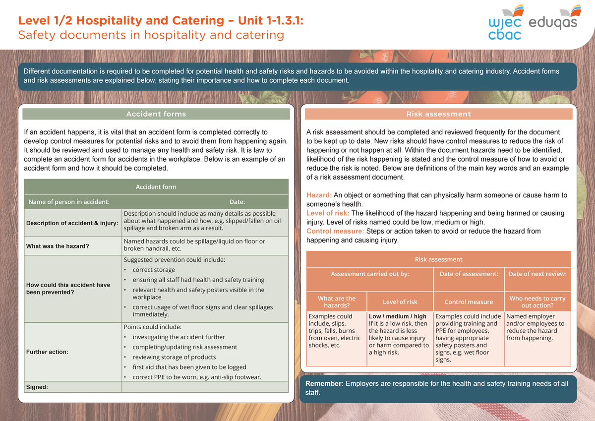 1-3-1 Safety Documents in Hospitality & Catering: Accident Forms & Risk ...