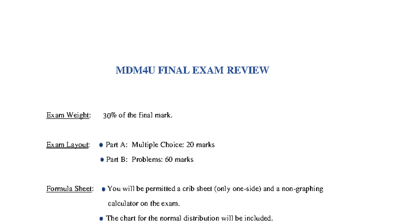 MDM4U Final Exam Review 2025: Key Concepts & Study Tips - Studocu