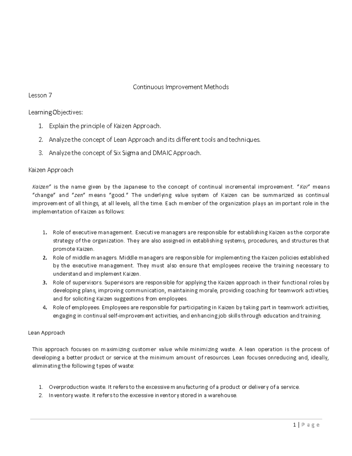 Continuous Improvement Methods: Kaizen, Lean, and Six Sigma Approaches ...