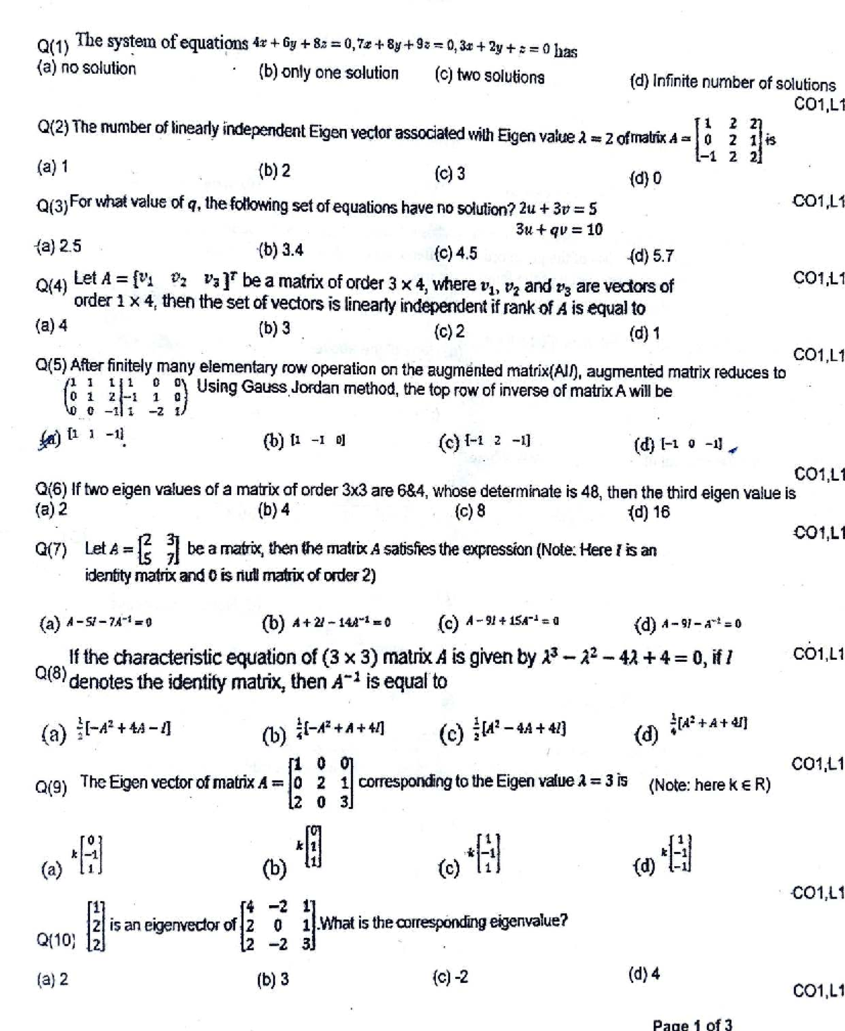 Sample Paper M1 - Differential Equations & Eigenvalues Exam - Studocu