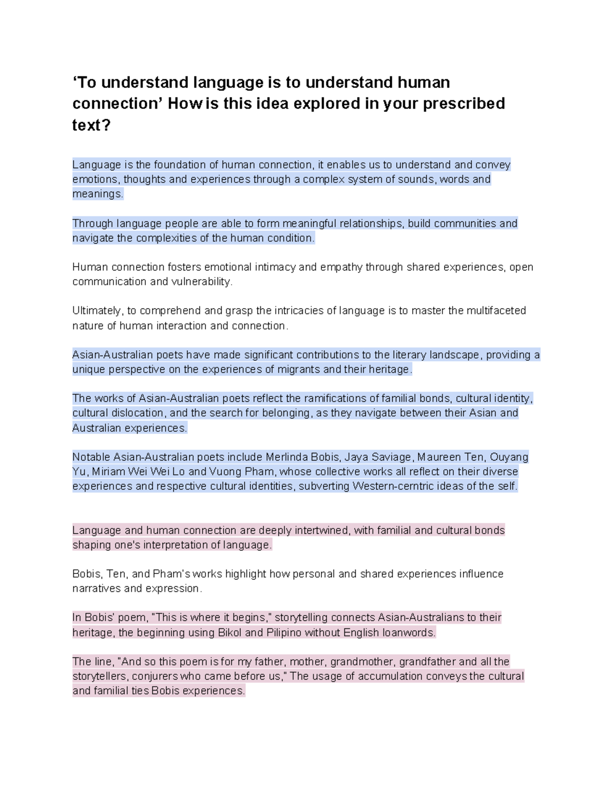 Understanding Language and Human Connection in Prescribed Texts - Studocu