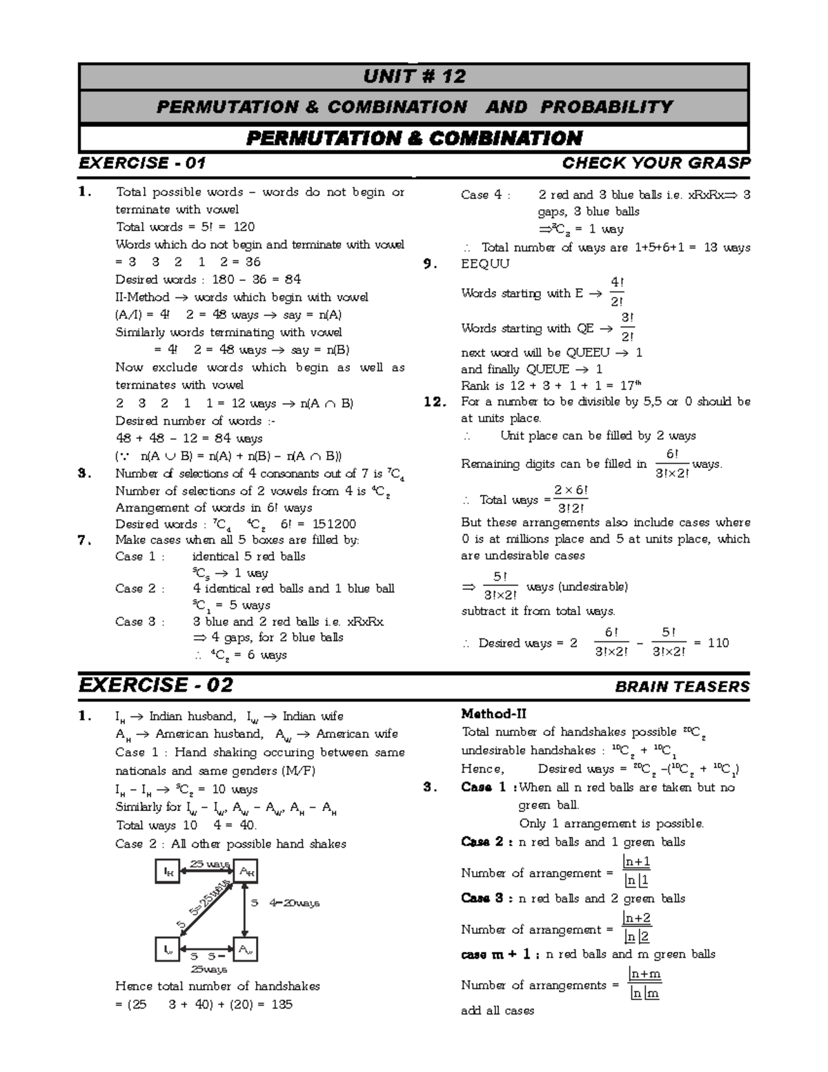 UNIT 12: Permutation, Combination & Probability Exercises for JEE Math - Studocu