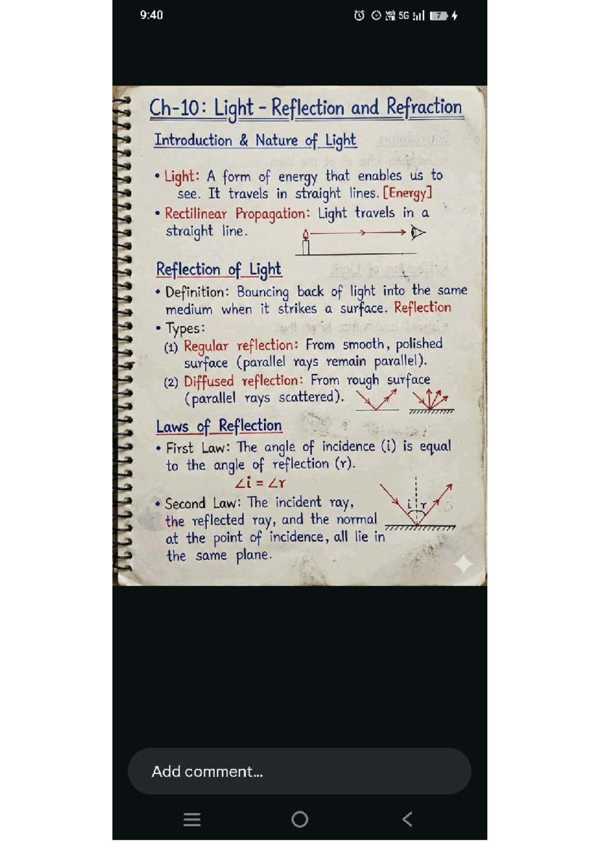 Ch-10: Light - Reflection and Refraction Notes - Studocu