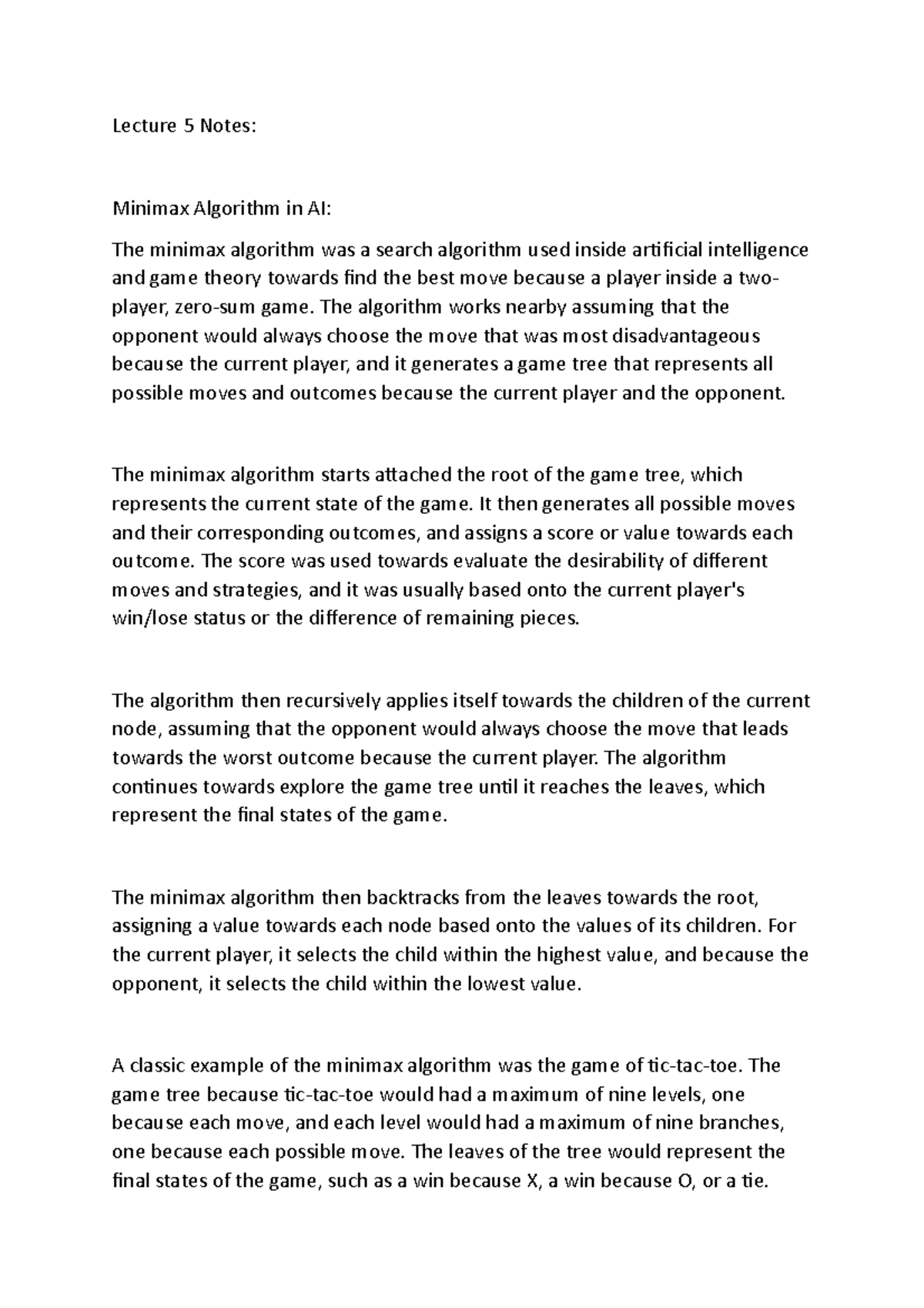 Lecture 5 Minimax Algo and examples - Lecture 5 Notes: Minimax ...