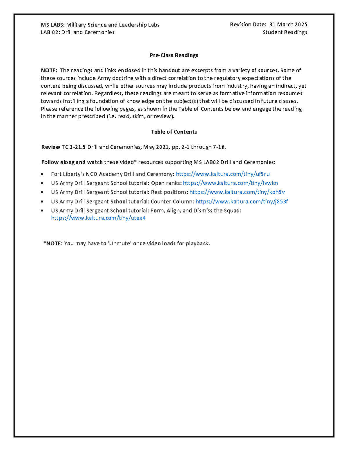 MS LABS: Military Science and Leadership LAB 02 - Drill & Ceremonies ...