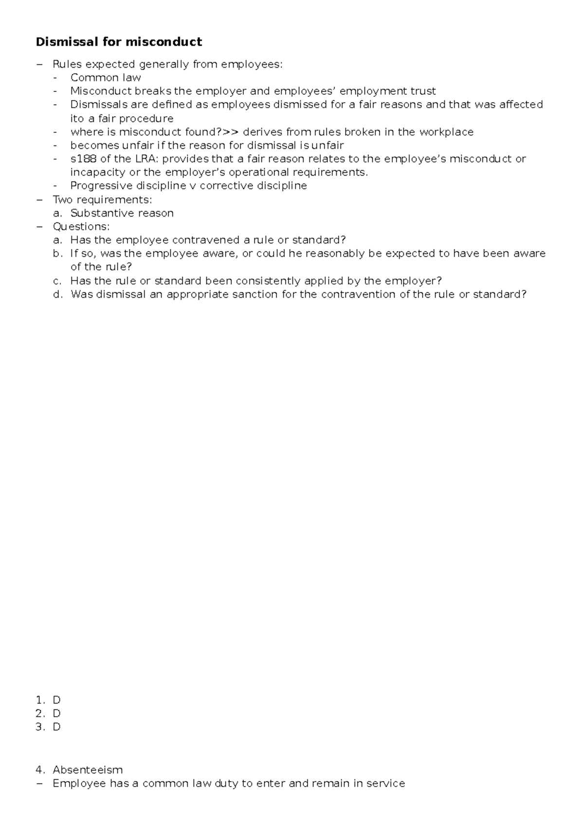 AUD: Dismissal for Misconduct - Common Law Rules and Procedures - Studocu