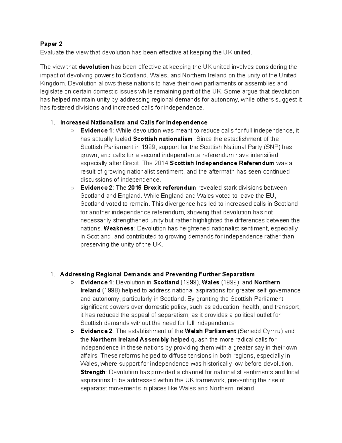 Paper 2 Practice questions 3 11 - Paper 2 Evaluate the view that devolution has been effective ...