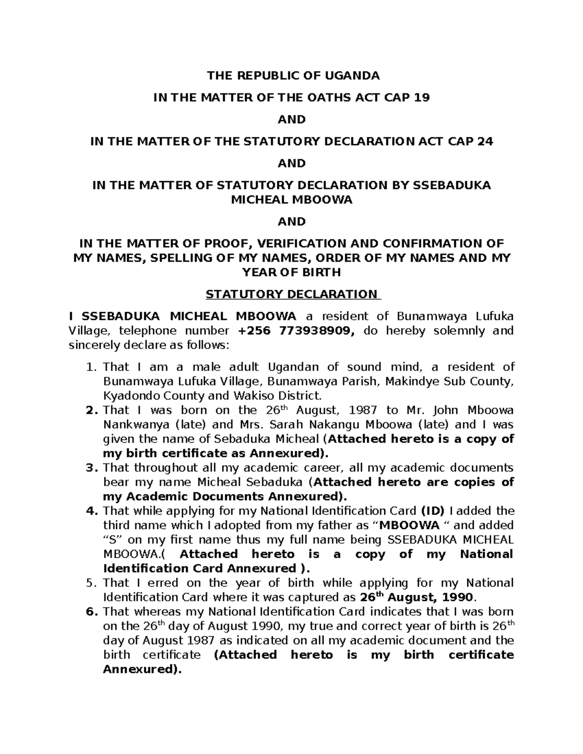 S.D Final 2025 - Draft of Statutory Declaration for Sebaduka M. Mboowa ...
