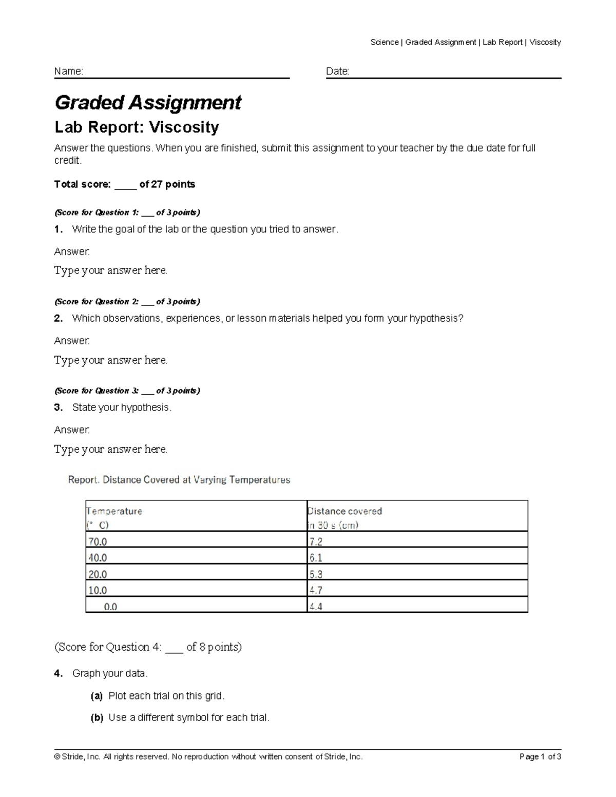 Lesson 1.05-Lab Report - Science | Graded Assignment | Lab Report | Viscosity Name: Date: Graded ...