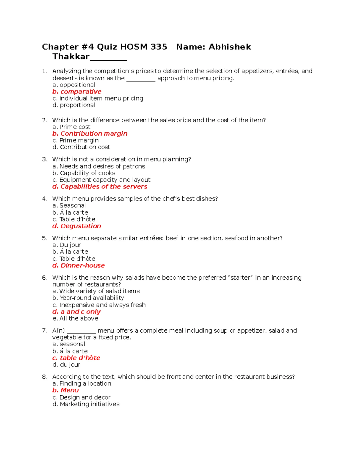 HOSM 335 QUIZ 3 - quiz - Chapter # 3 Quiz HOSM 335 - NAME: _ Abhishek - Studocu