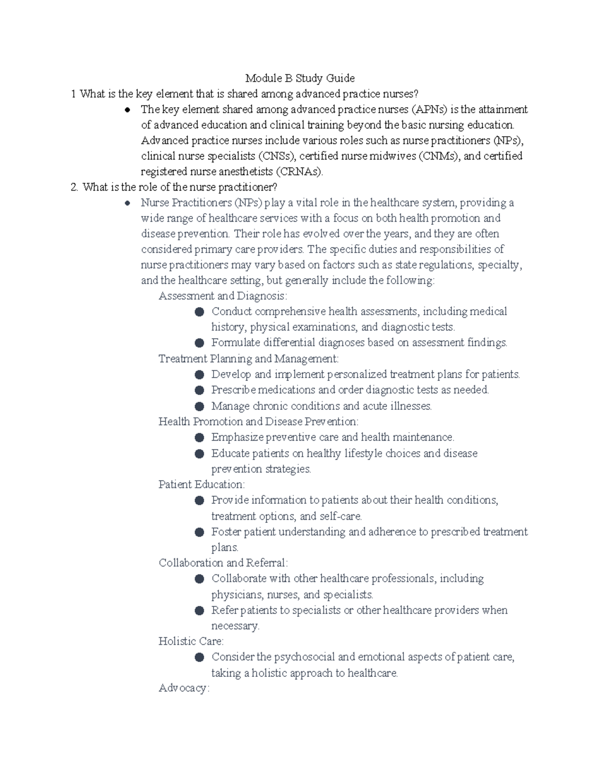 Module B Study Guide 204: Key Concepts in Advanced Nursing Practice ...