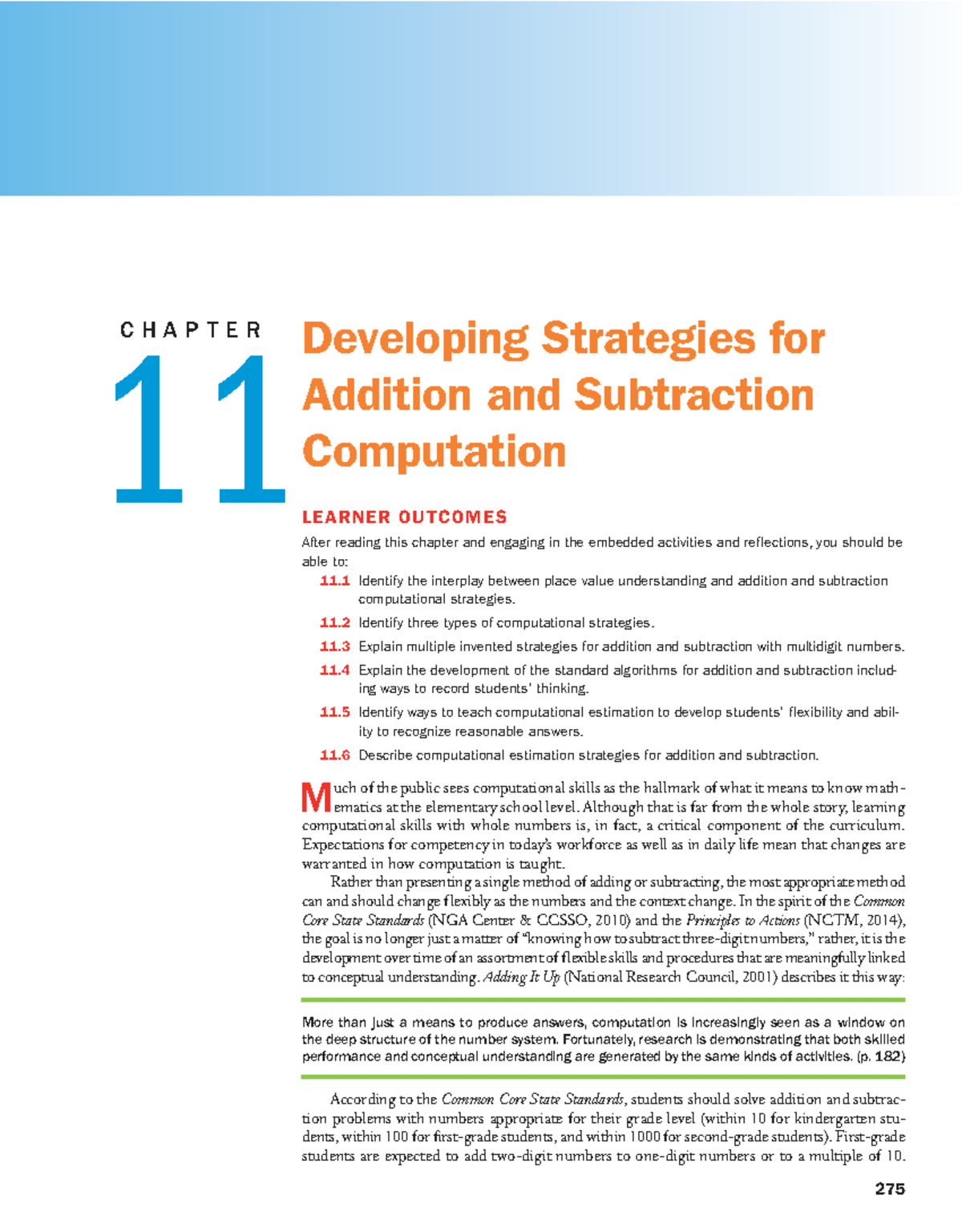 11 CHAPTER Strategies for Addition & Subtraction Computation - Studocu