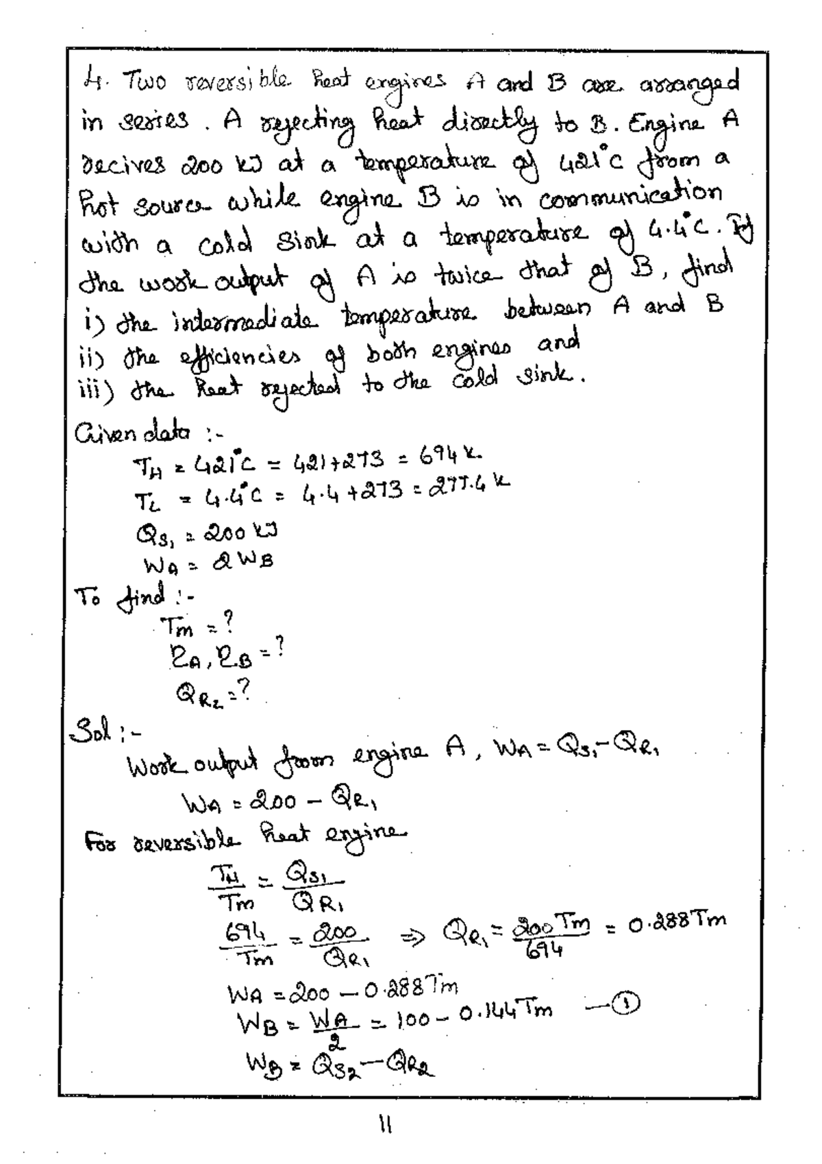 Model sums - Brief sums about the topic - 4. Two reversible heat engines A and B are arranged in ...