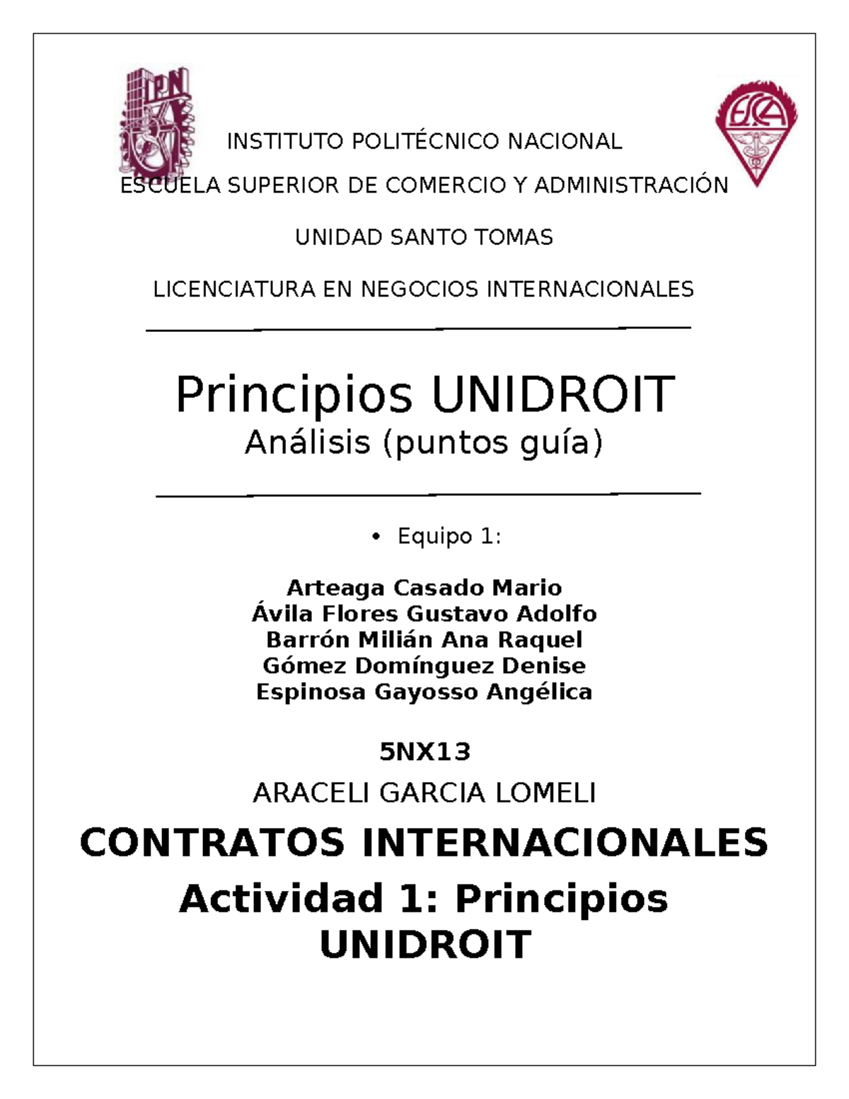 Análisis de los Principios UNIDROIT en Contratos Internacionales 5NX13 ...