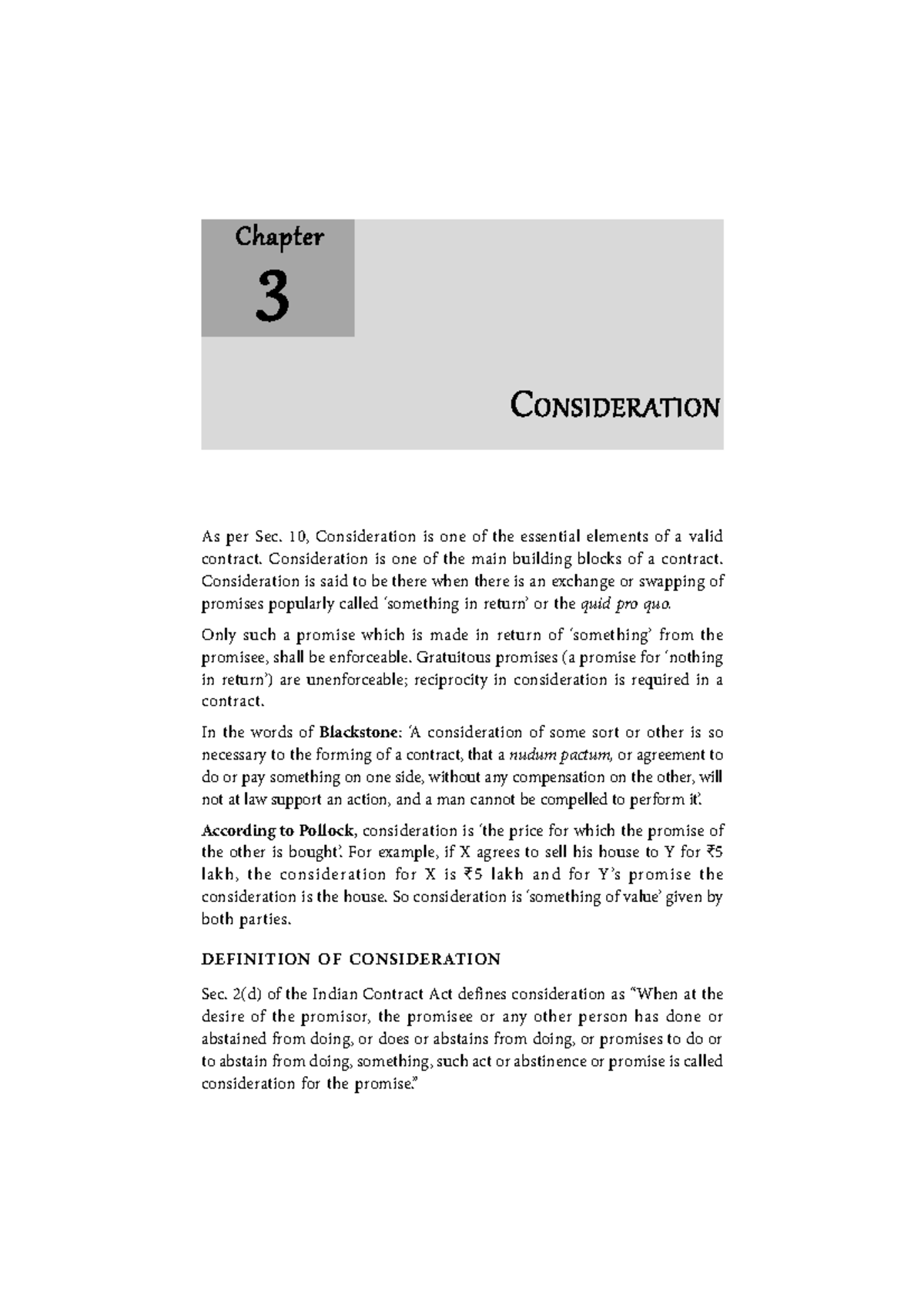 Business Laws (Com Hons): Chapter on Consideration in Contracts - Studocu