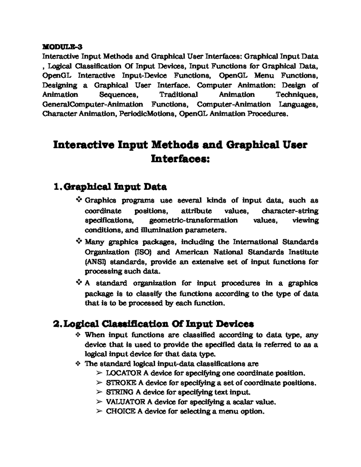 Interactive Input Methods & GUI: OpenGL Functions & Animation Techniques - Studocu