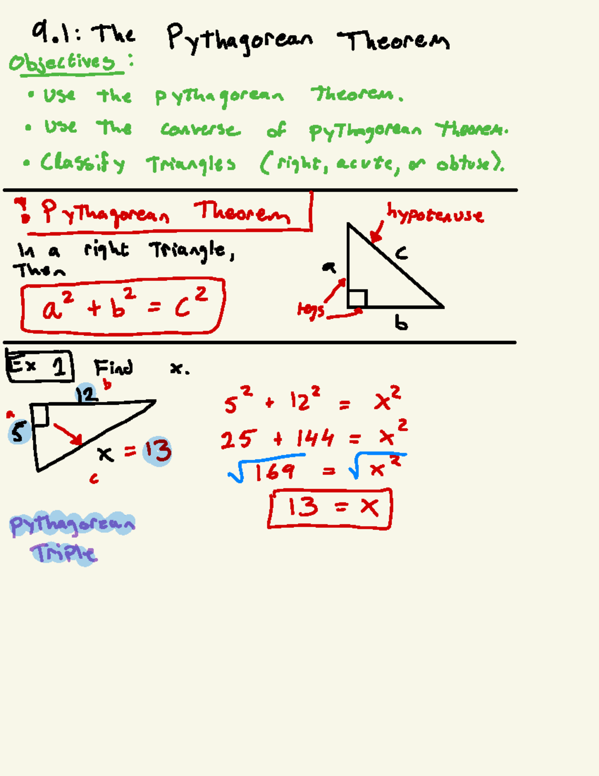Geometry Unit 2 Notes: Pythagorean Theorem & Triangle Classification ...