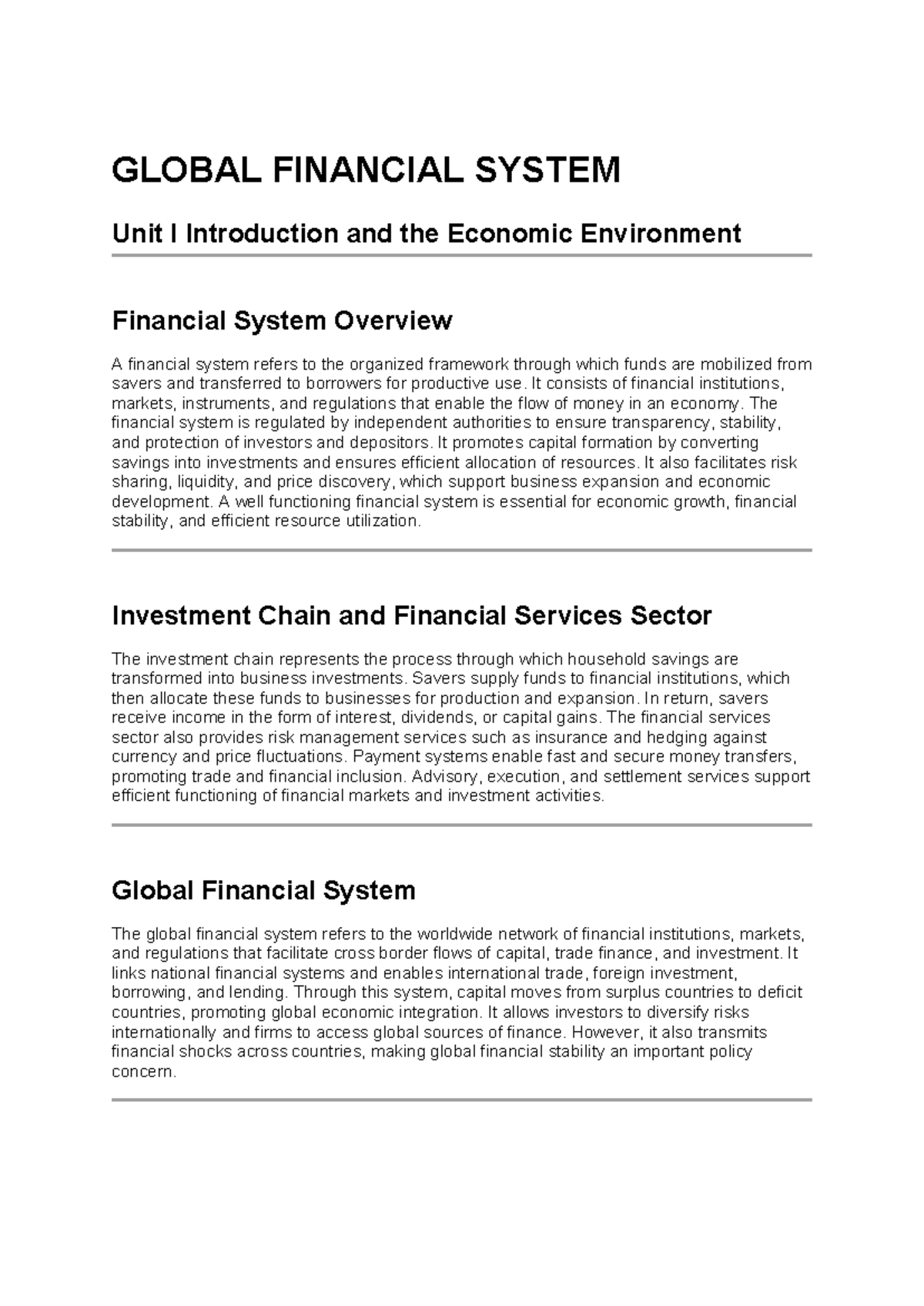 GFS 101: Global Financial System - Unit I Overview and Key Concepts ...