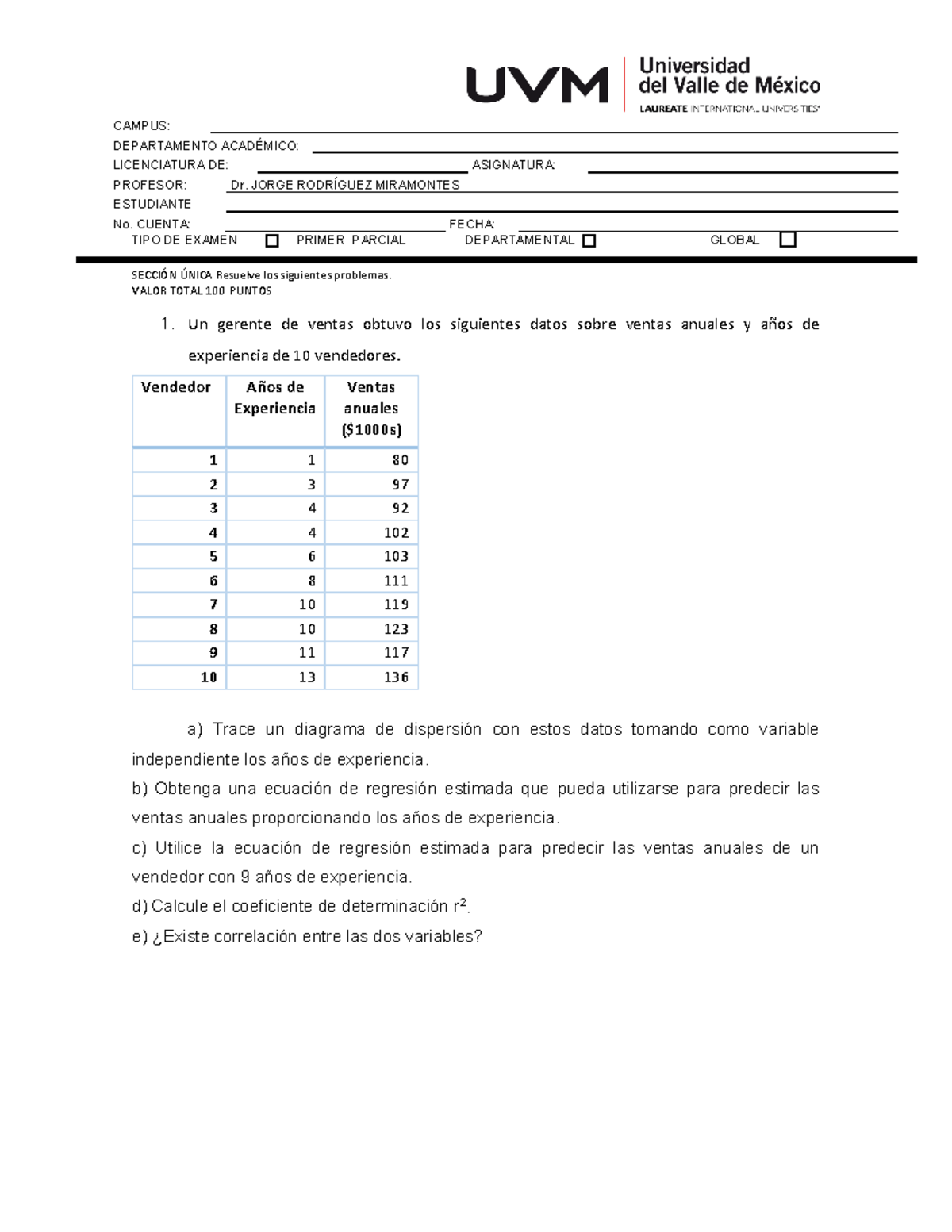 Examen Departamental de Matemáticas - Primer Parcial 2023 - Studocu