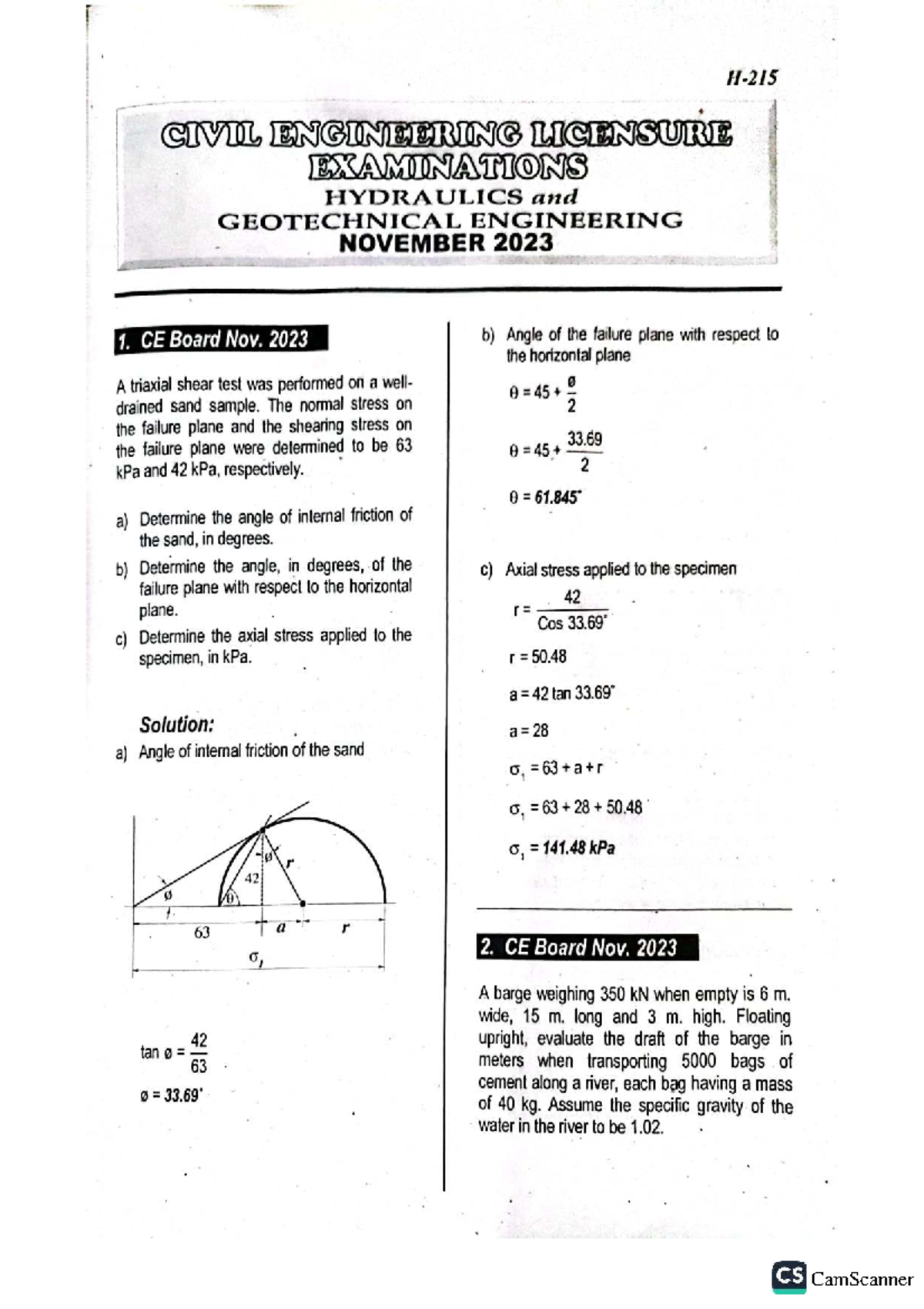 CE Board Exam Nov. 2023: Hydraulics & Geotechnical Engineering - Studocu