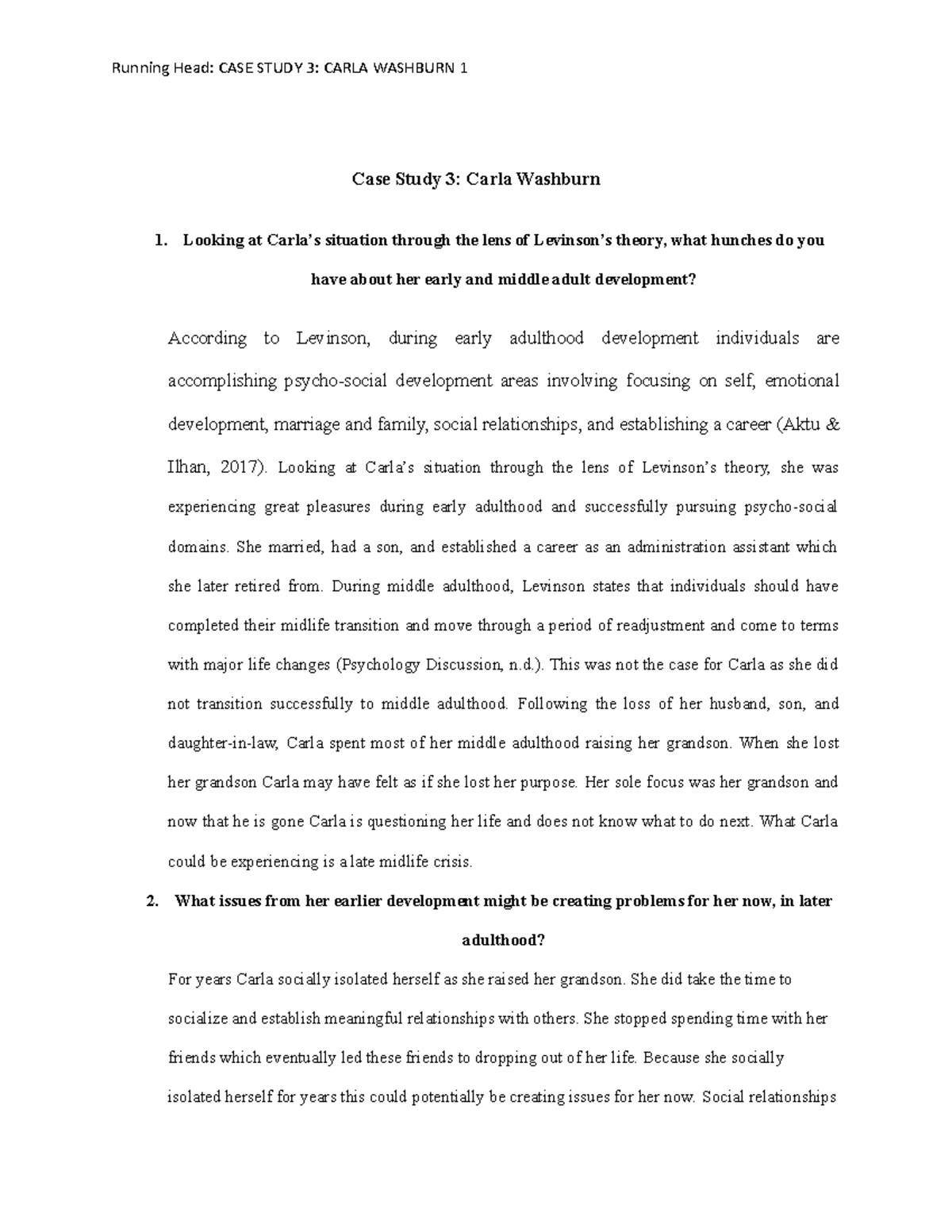 PSY 201: Carla Washburn Case Study on Adult Development Issues - Studocu