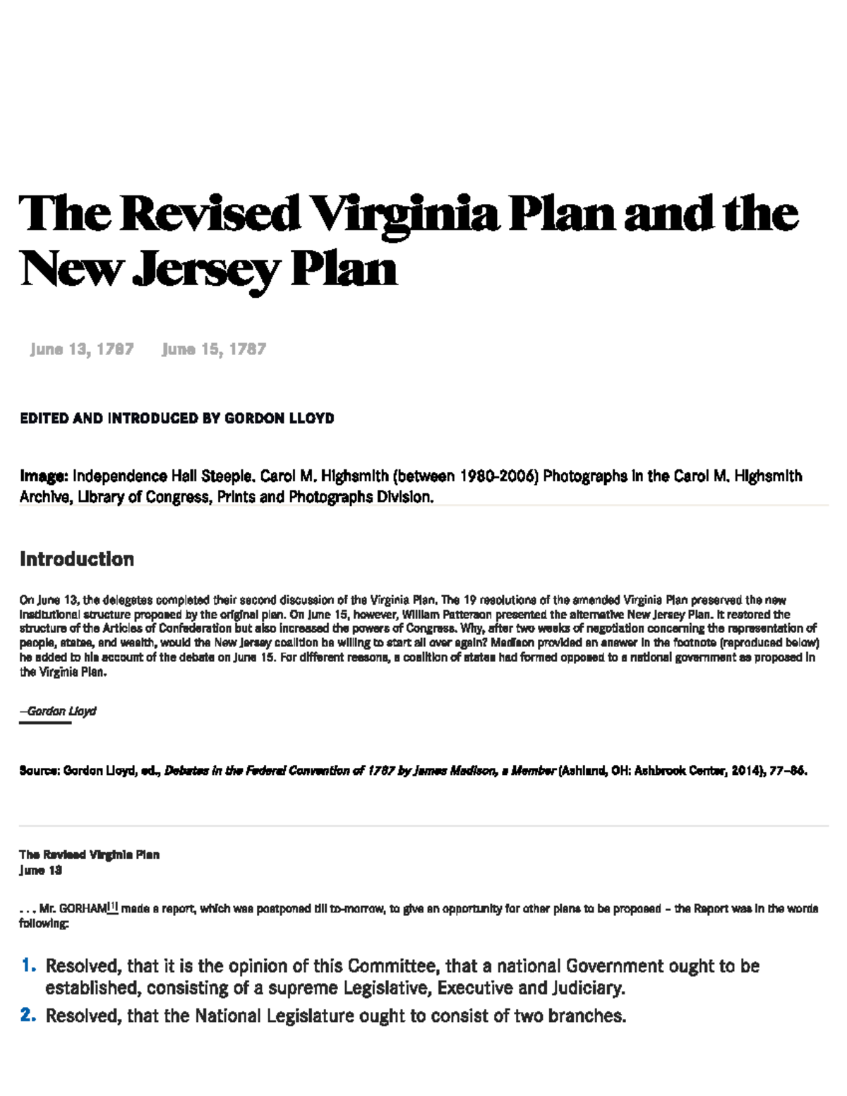 Revised Virginia Plan vs. New Jersey Plan: An Analysis of Proposals ...
