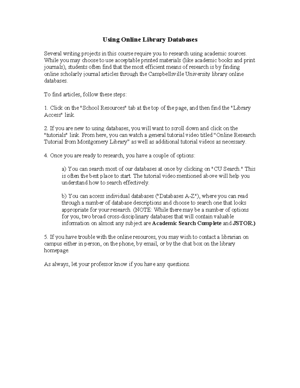 Using Online Library Databases - Using Online Library Databases Several ...