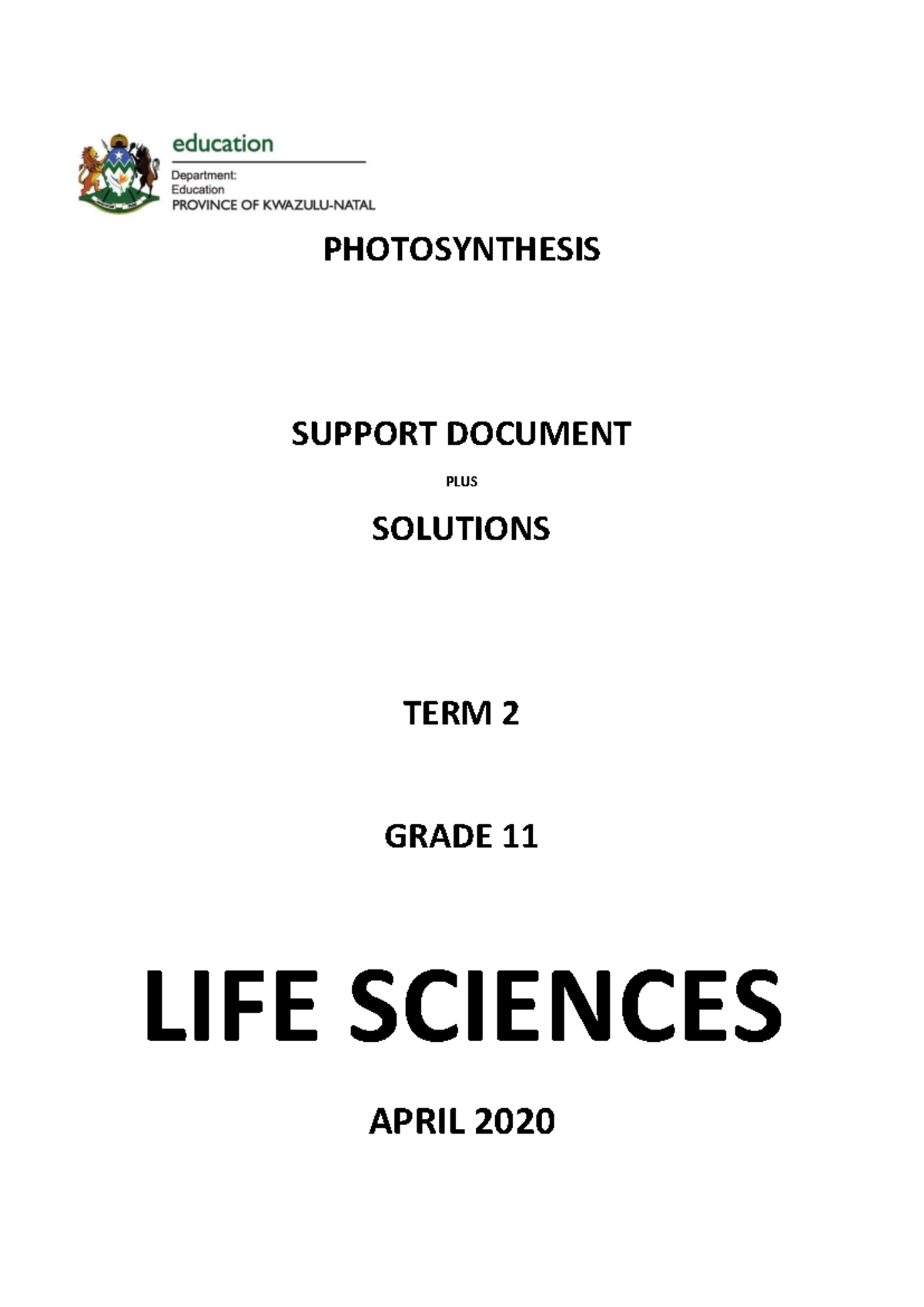 Grade 11 Life Sciences Photosynthesis Support Docs & Solutions - Studocu